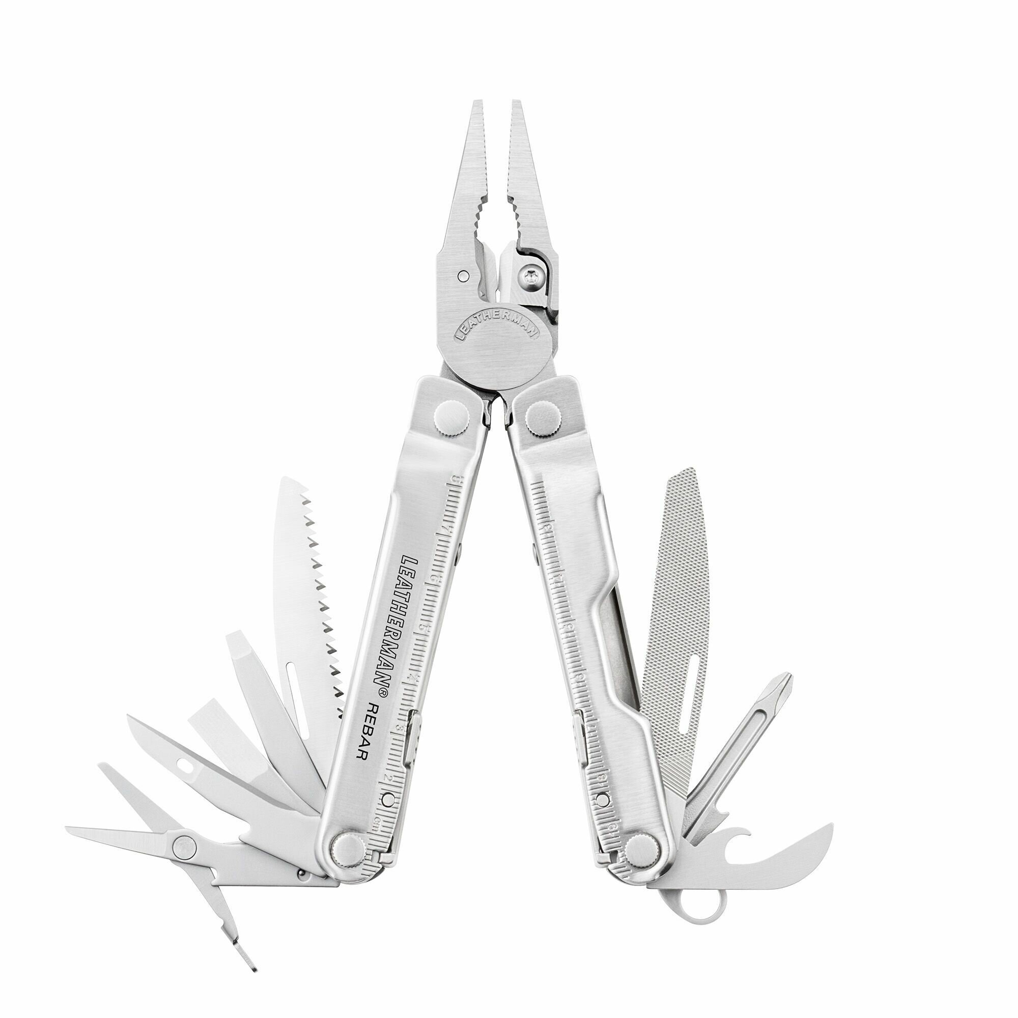 Мультитул LEATHERMAN Rebar Knifeless Stainless 16 инстр.(без ножа), 10,2 см, чехол нейлон