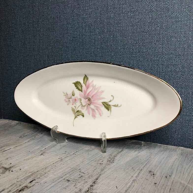 Блюдо винтажное, Дулево, СССР "цветущие пионы", 36*23см, подрисовка