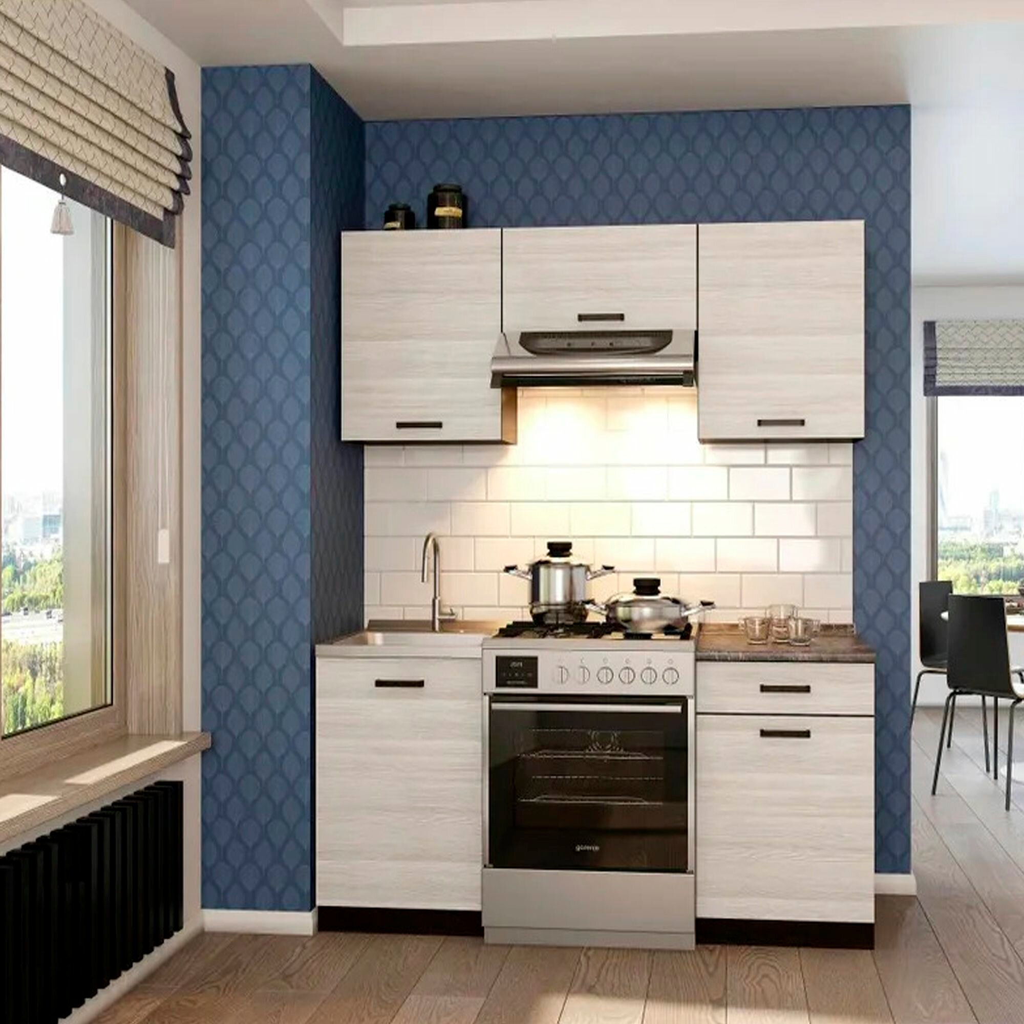 Кухонный гарнитур Мальва 1,6 м, Венге/ Лоредо, для кухни, для дома, с полками и выдвижными ящиками