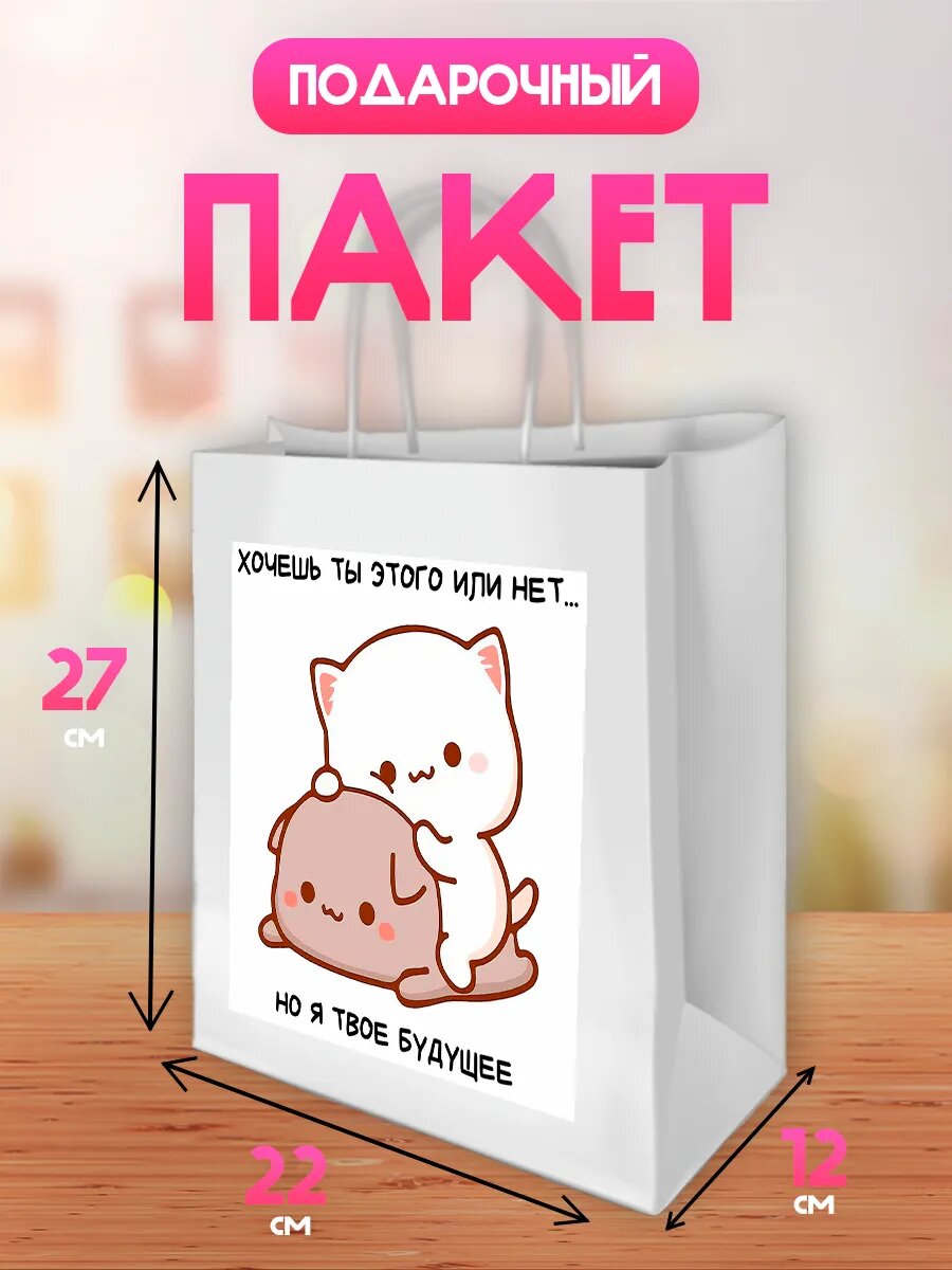 Пакет подарочный большой белый с наклейкой, упаковка для подарка, 26х31 см