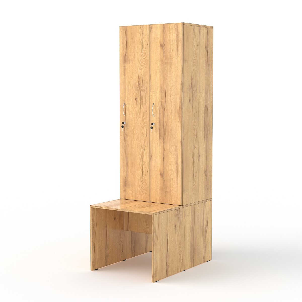 Шкаф для раздевалок "тренер" №1А со скамейкой, Дуб Золотистый