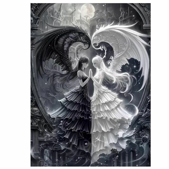 Алмазная картина "Черно-белый ангел" алмазная огранка 40х50 см,40X50CM, белый