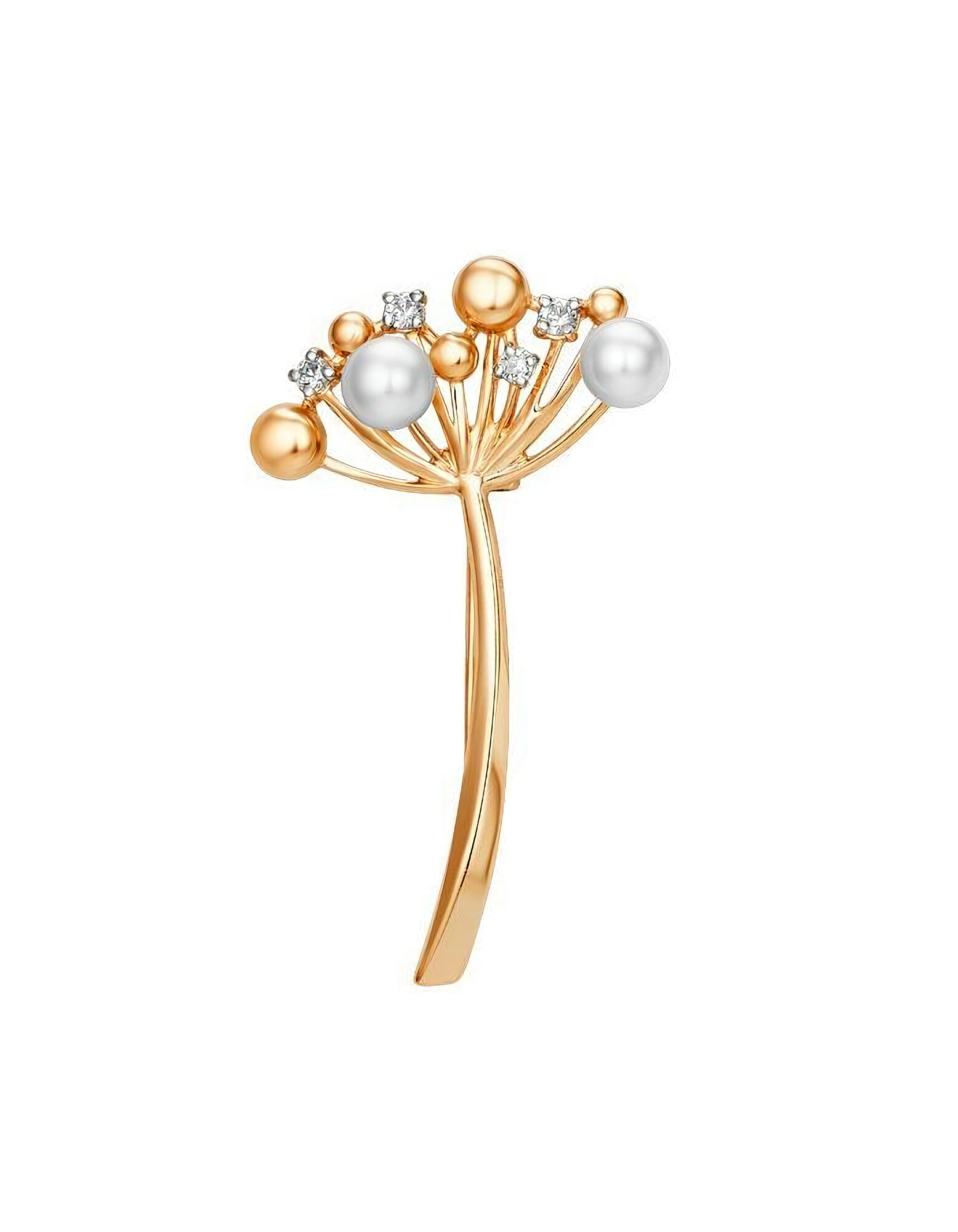 Брошь, красное золото, 375 проба, жемчуг культивированный