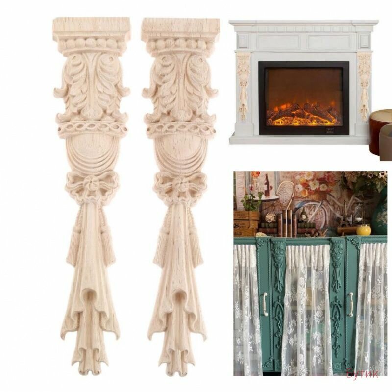 2 шт Украшение мебели Неокрашенная длинная деревянная резная аппликация