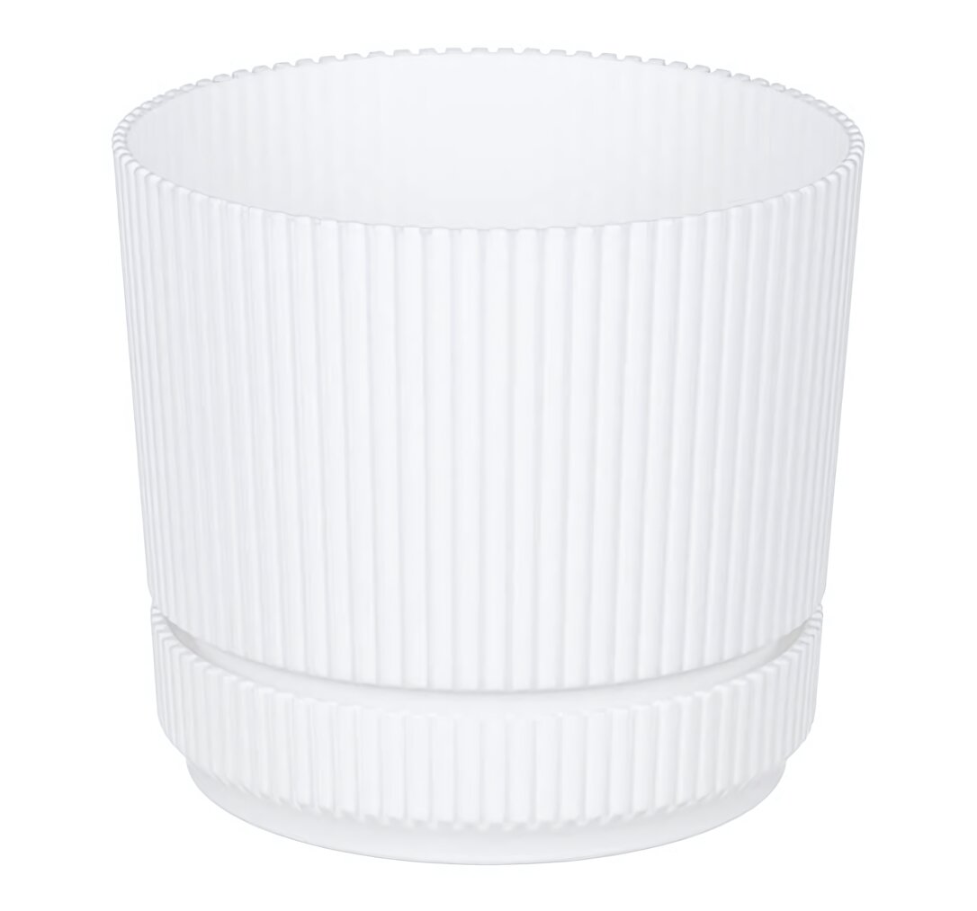 Кашпо пластиковое 'стрип' D=140мм, белое, с поддоном, объем 1,3л