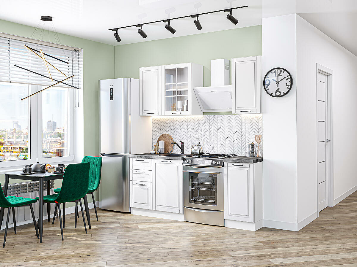 Кухня Дублин-04, цвет фасада Special White, цвет каркаса Белый, 2140*1300*600 мм