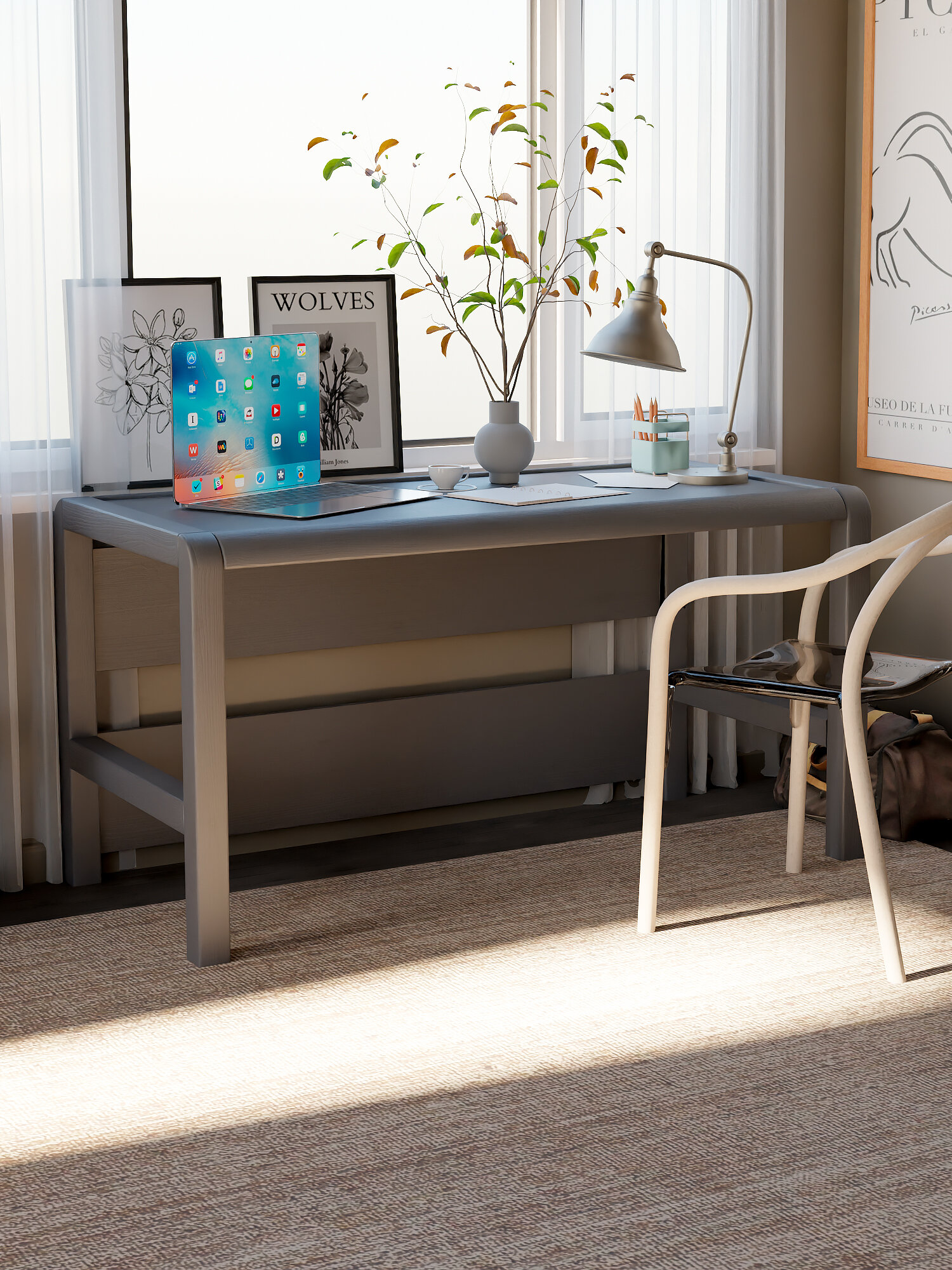 Стол компьютерный 130х69х74, Мадейра, письменный, парта для школьника, массив сосны, серый, Dipriz