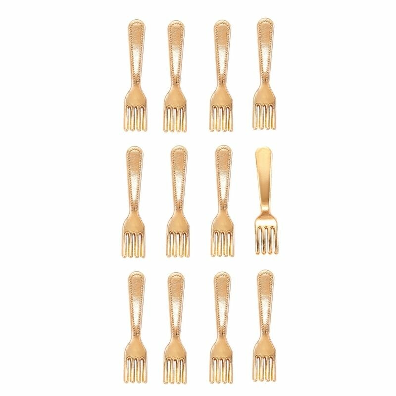 Упаковка бытовой кухонной посуды для мини-кукол 12 1/12 шт-KC golden fork