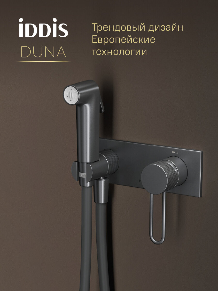 Встраиваемый смеситель с гигиеническим душем IDDIS Duna DUNGMV0i08 с защитным клапаном графит матовый