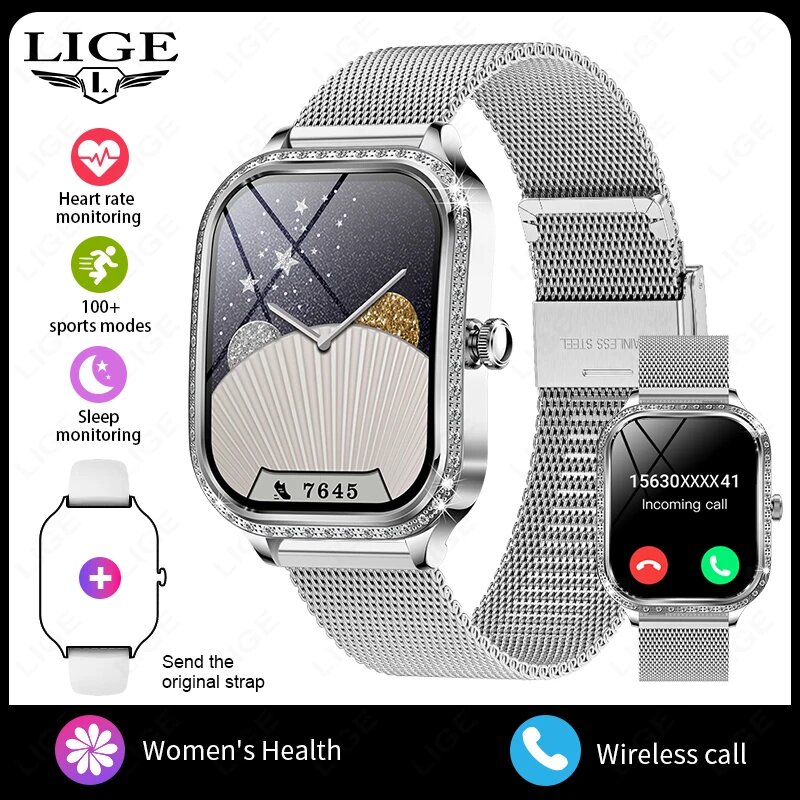LIGE умные часы для женщин IP68 mesh belt black