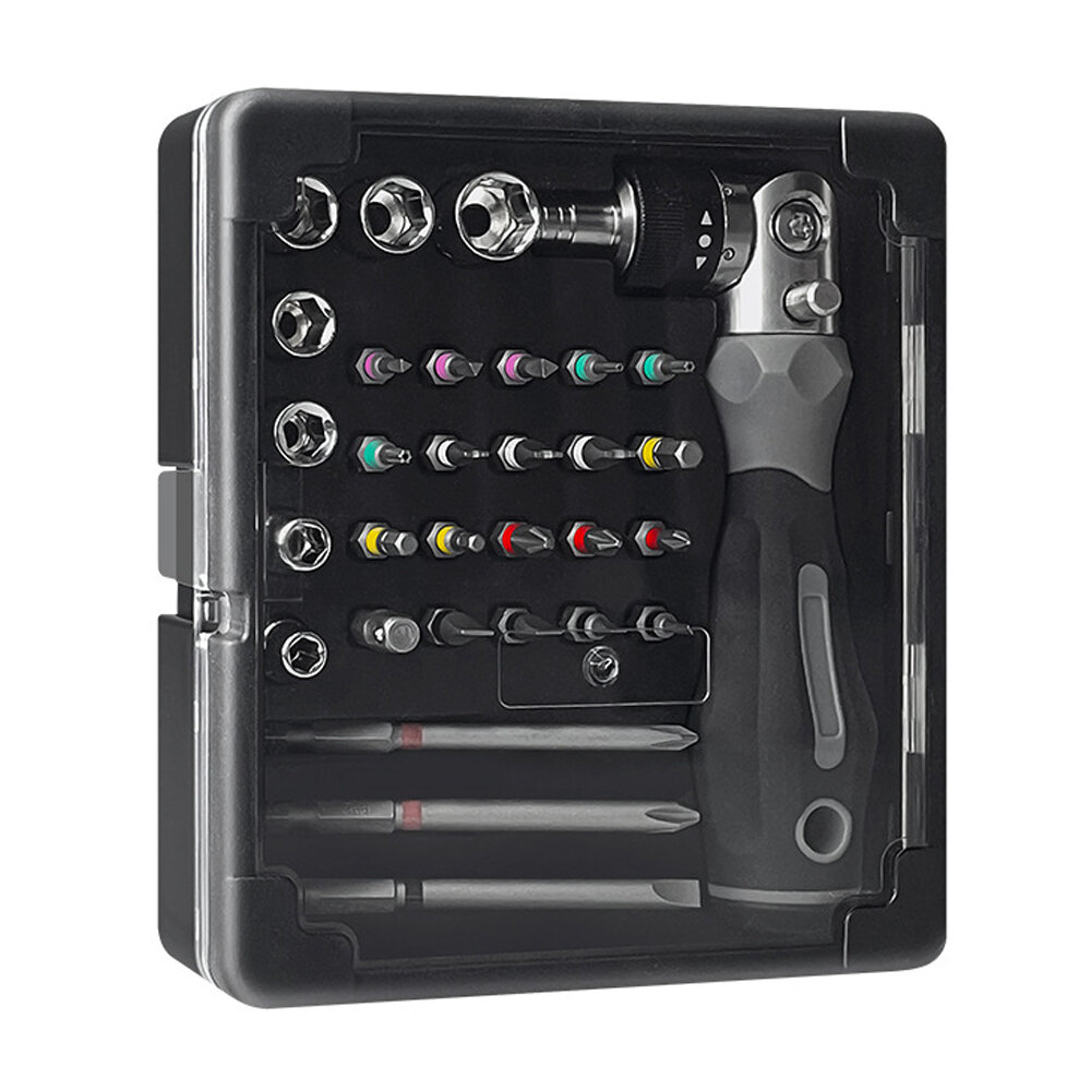 31в1 Набор Инструментов Ратчетный Шуруповерт Многофункциональный для Ремонта Мотоцикла Велосипеда Ванной Кондиционера Автомобиля, Сет Комбинированных Инструментов Домашнего Инструмента, Материал CRV, Сокеты 5/6/7/8/9/10/12mm, Биты SL2.0/3.0/5.0/5.5