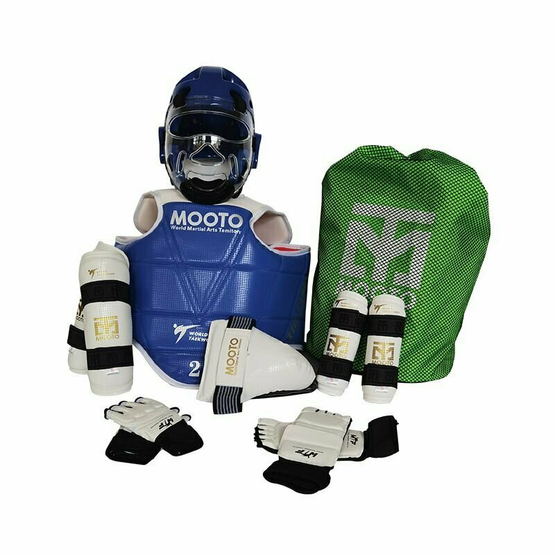 Защитное снаряжение для тхэквондо 2#130-150cm, Синий,8штук, с сумкой для хранения, Женская