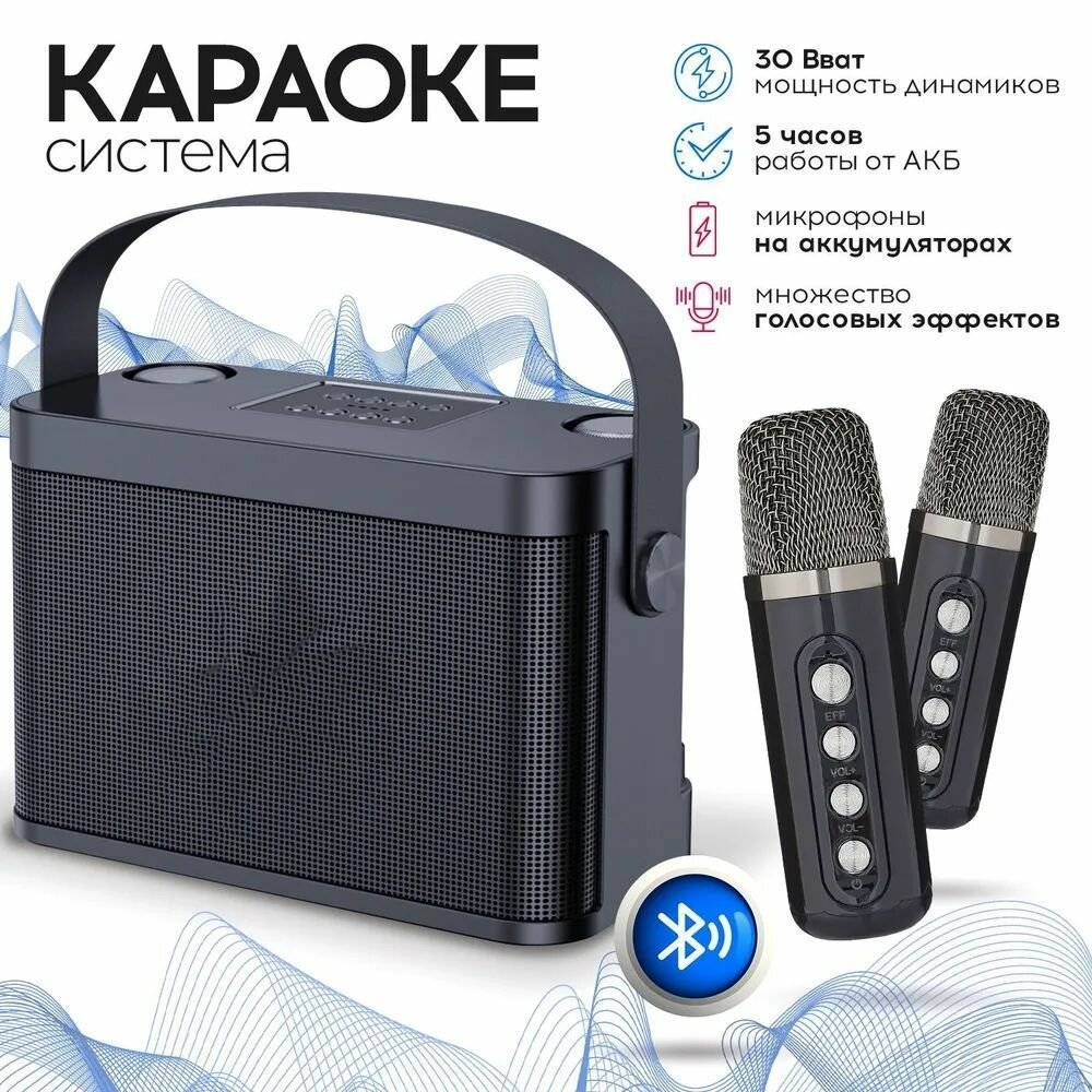 Караоке система NOIR-audio K-5 с двумя беспроводными микрофонами, с функцией Bluetooth и USB разъемом