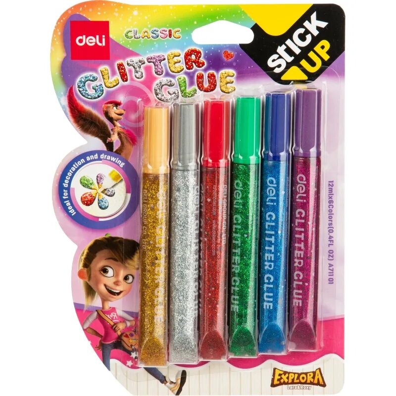 Глиттер гель Deli EA71101 12мл блистер с блестками 6цв/наб Explora 1791530
