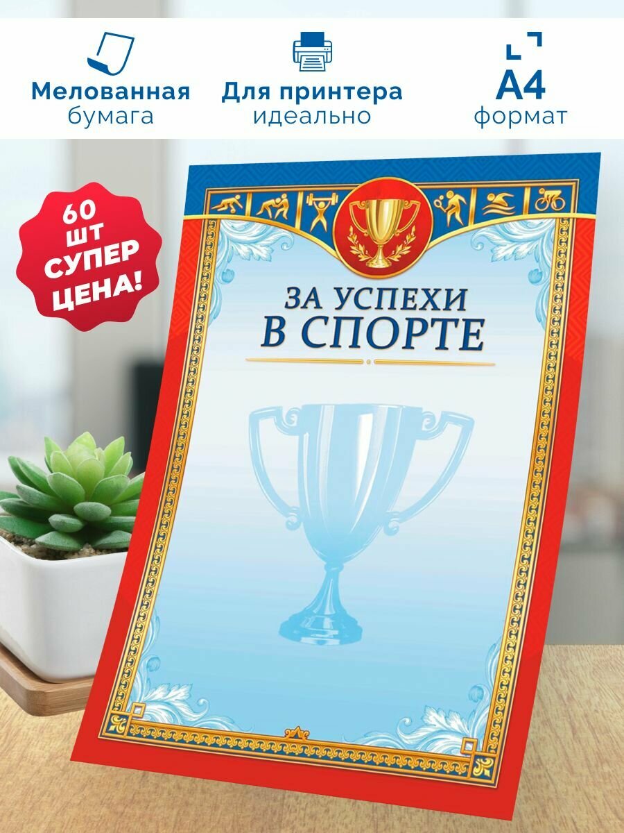 Диплом спортивный За успехи в спорте 60 шт А4