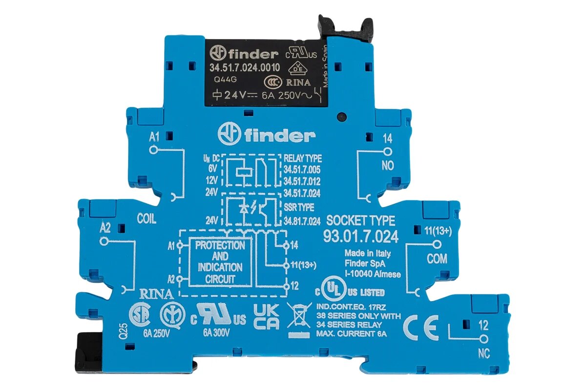 Finder Интерфейсный модуль реле 1CO, 6 А, 24 В пост. тока, винтовые зажимы, 385170240050