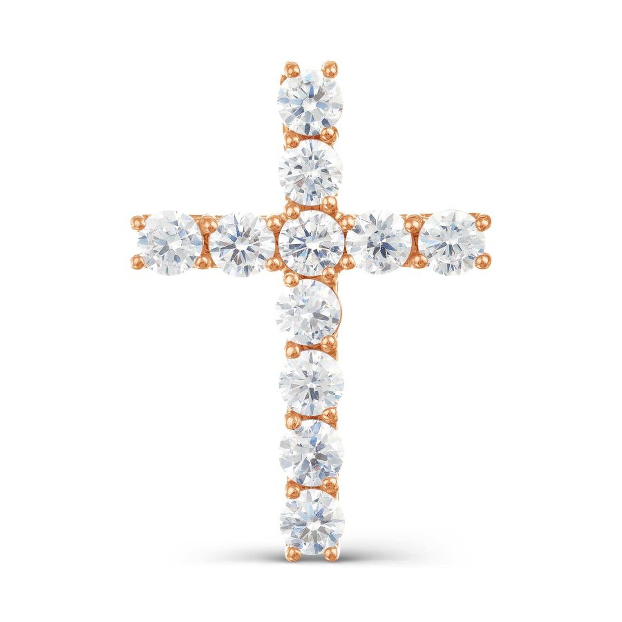 Крестик, красное золото, 585 проба, фианит