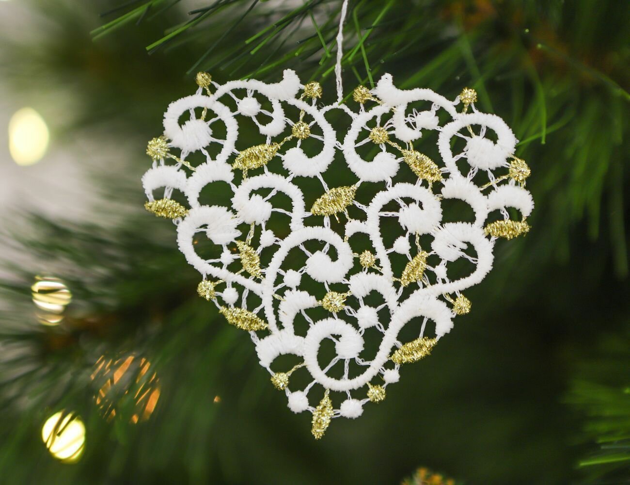 Ёлочная игрушка ажурное сердце, коллекция рождественское кружево, текстиль, 7 см, Vogel 2346-71