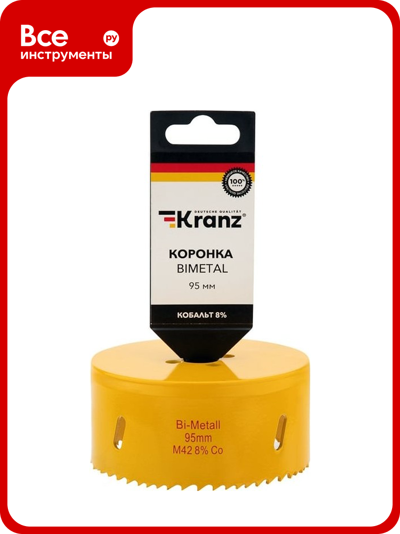 Коронка биметаллическая KRANZ KR-92-0242, пластик, HSS‑Co, подходит для дерева и металла, 5/8‑дюймовое соединение