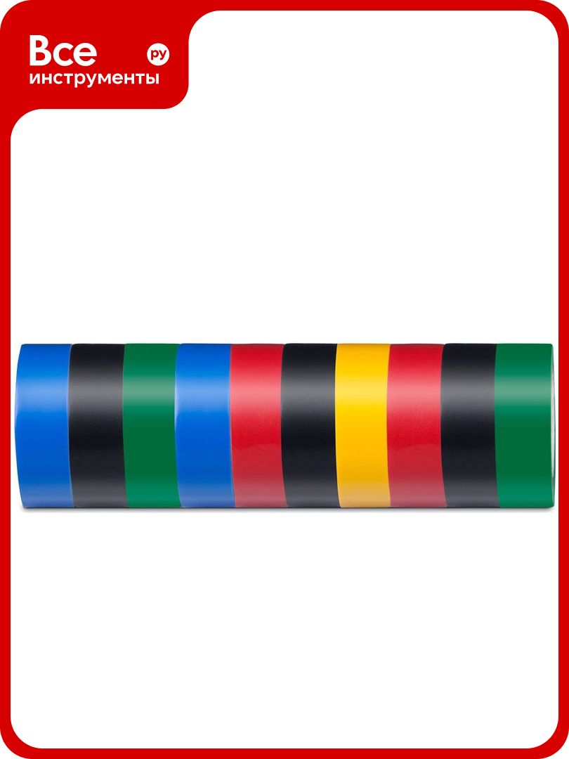 Изоляционная лента STEKKER 0,13x19 мм, 100 м, комплект 10 штук, мультиколор INTP01319-100 39290