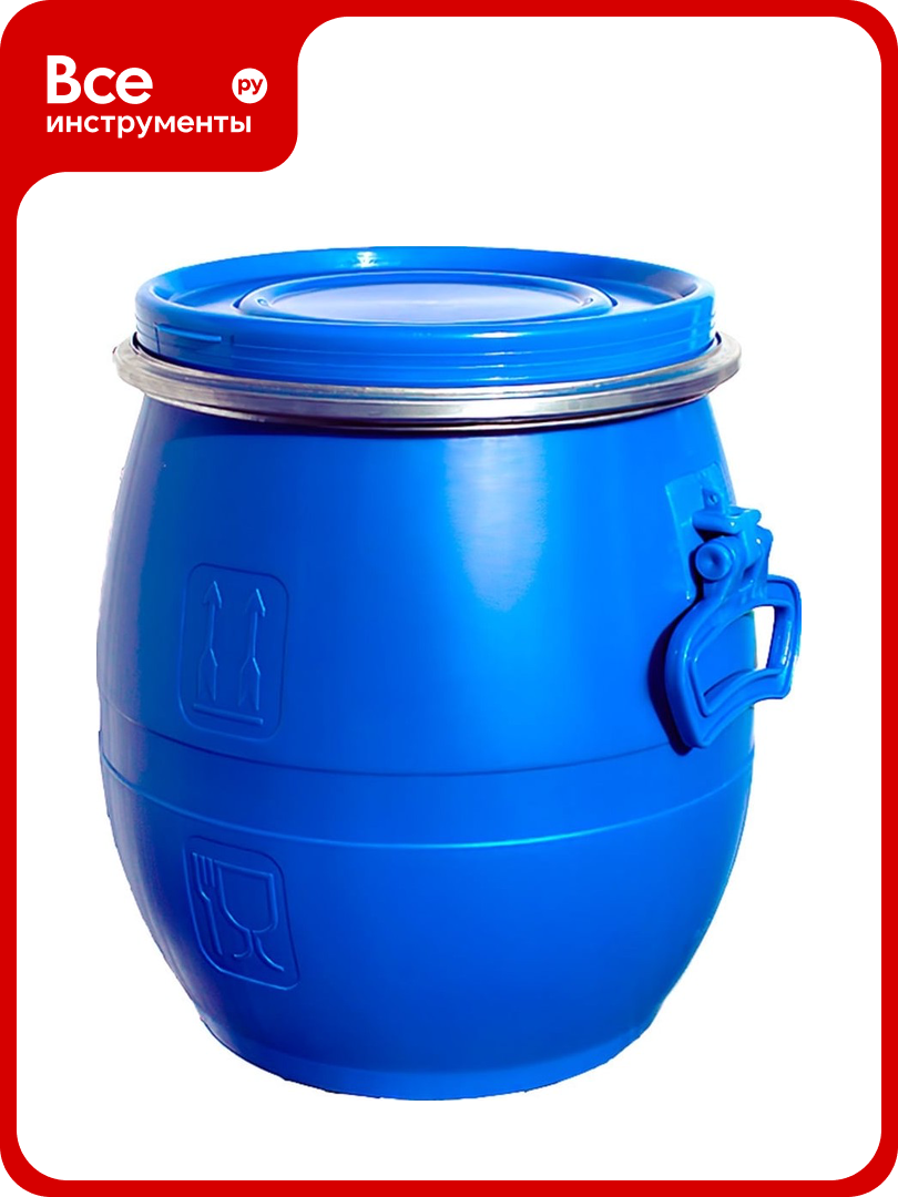 Бочка Тара. ру, круглая, с крышкой и обручем, с ручками, синяя 20 л, для хранения и транспортировки жидких