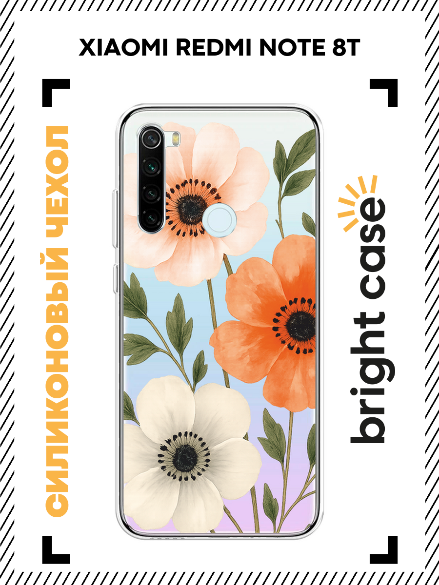 Чехол на Xiaomi Redmi Note 8T / Сяоми Редми Нот 8T с принтом Цветущие анемоны, прозрачный