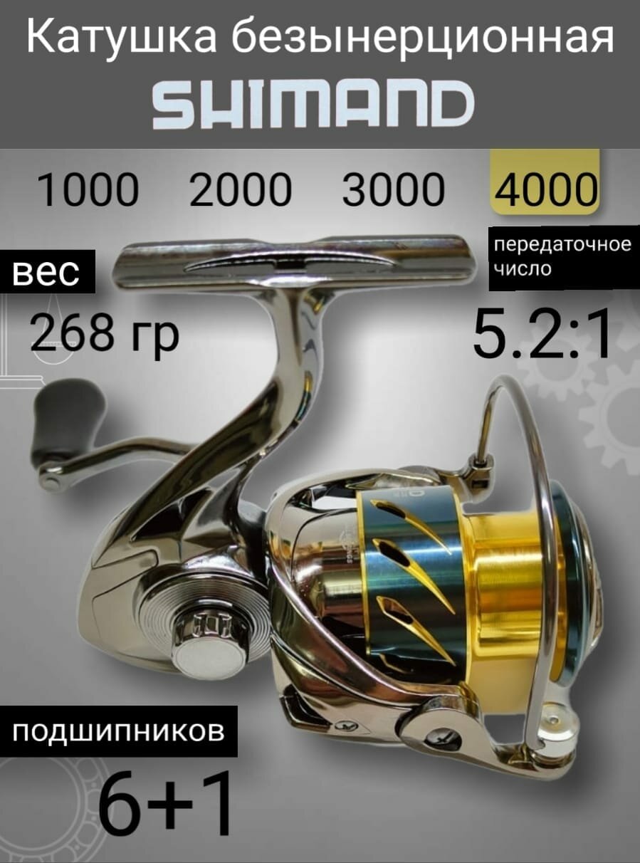 Катушка рыболовная безынерционная SHIMAND 4000 для спиннинга, твичинга, джиггинга, фидер.