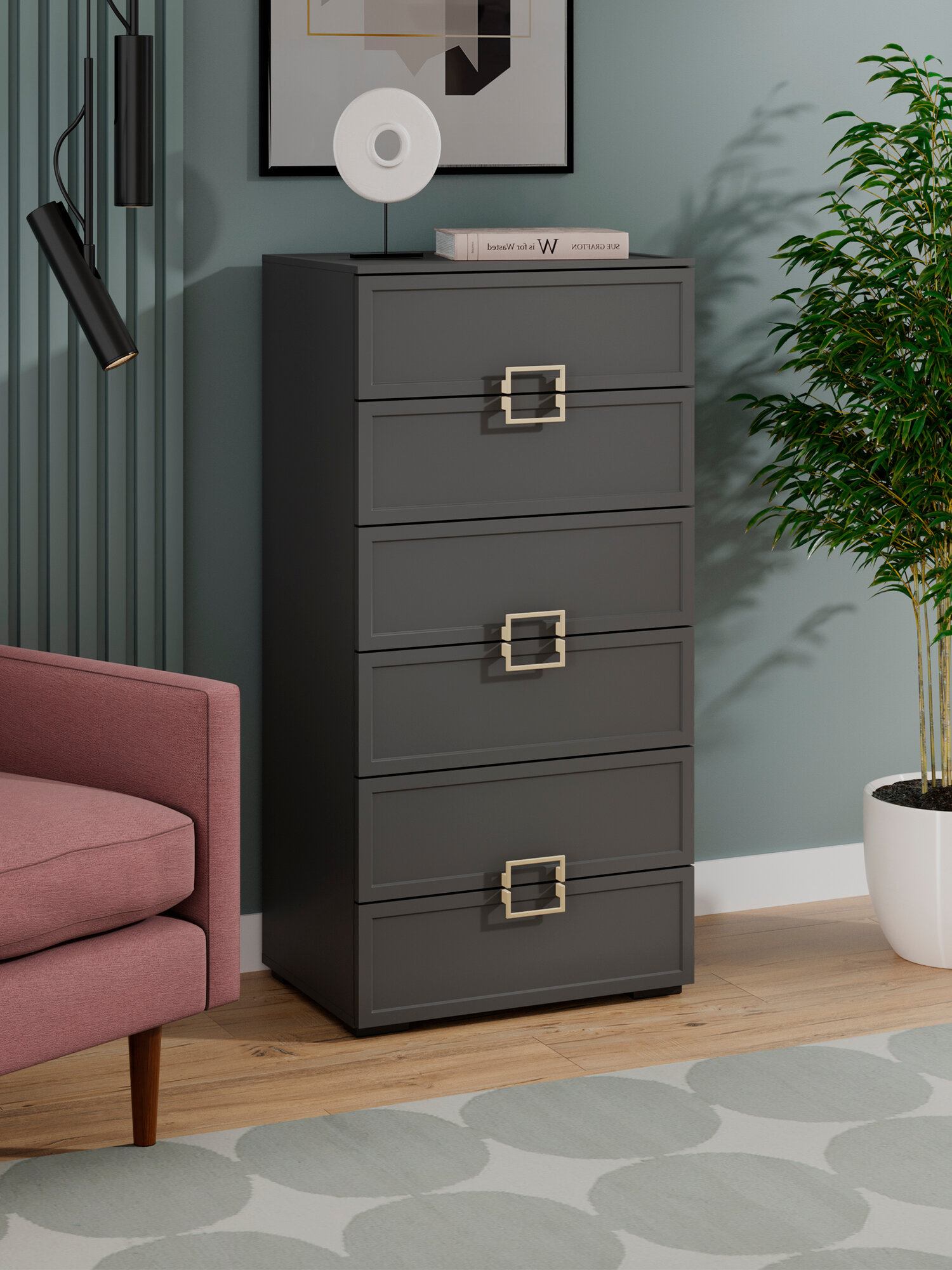 Комод Мебель Трия "Стелла", ЛДСП/МФД, 6 выдвижных ящиков, серый