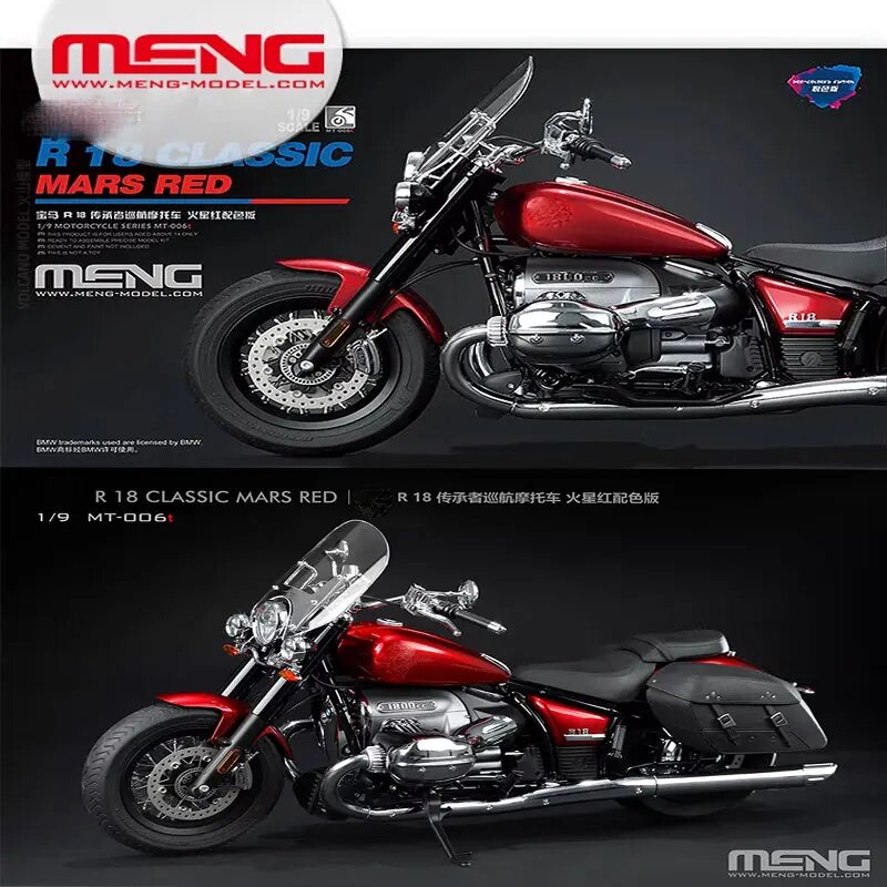Комплект модели мотоцикла MENG в сборе с пластиковой шкалой MT-006T R 18, классический, красный Mars (прекрасная версия), коллекция 1/9, подарок