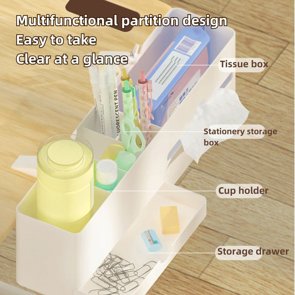 Настольный органайзер-держатель для ручек, боковой ящик с лотком и сетками, размер 35.8x12.9x12.8 см, для дома и офиса.
