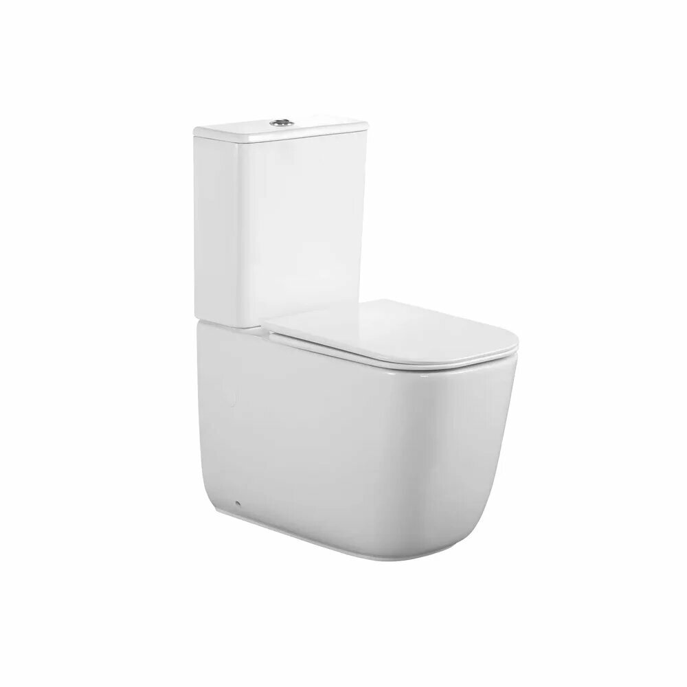 Унитаз-компакт напольный Ceruttispa Alvaro Tornado CT11089 с микролифтом, безободковый, антивсплеск, фарфоровый, белый, глянцевый, прямоугольный, с нижним подводом, сиденье для унитаза в комплекте