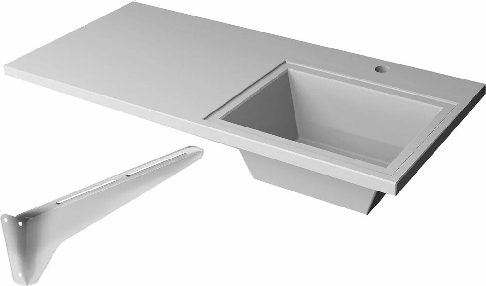 Раковина над стиральной машиной Stella Polar Мадлен 100 R с левым крылом, на кронштейне, белая, глянцевая, раковина для ванной из искусственного мрамора, прямоугольная
