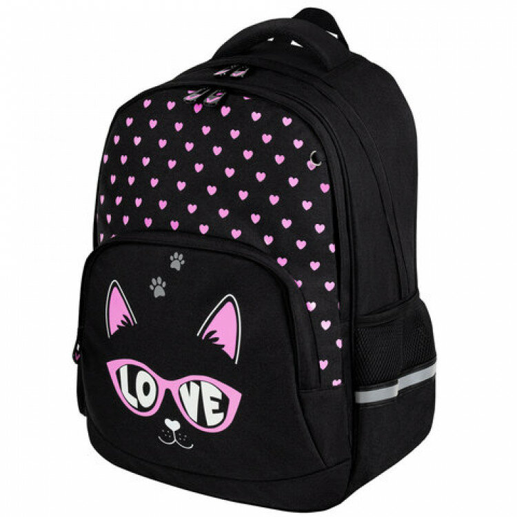 Рюкзак BRAUBERG SOFT, 2 отделения, 3 кармана, "Cool cat", светящийся, 40х31х15 см, 273118