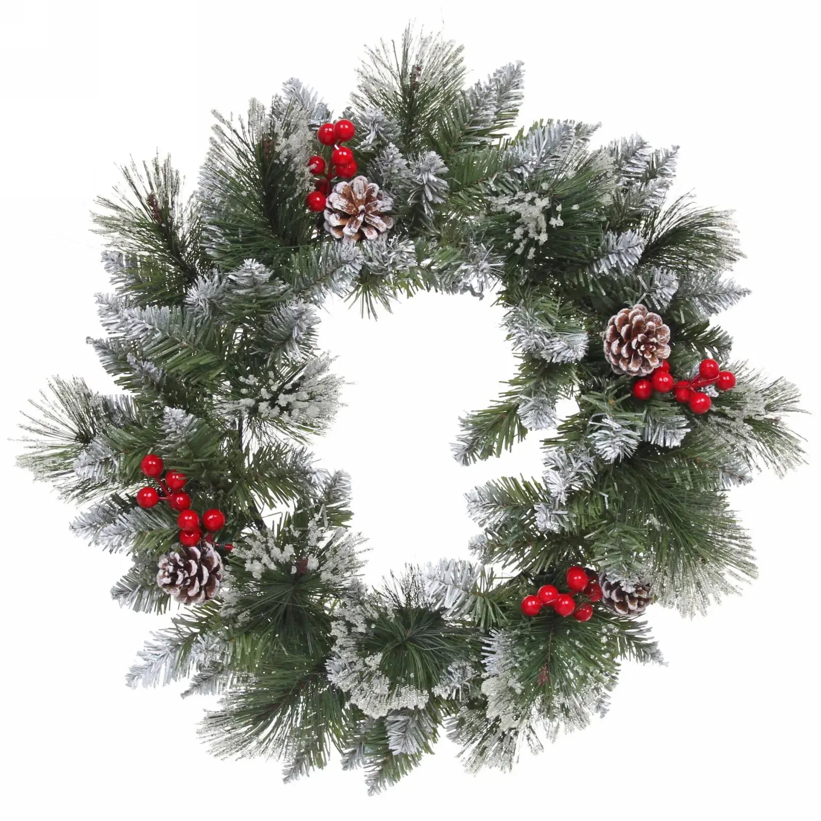 Венок новогодний «Сверкающие кристаллы», 50 см, ПВХ, с ягодами и шишками