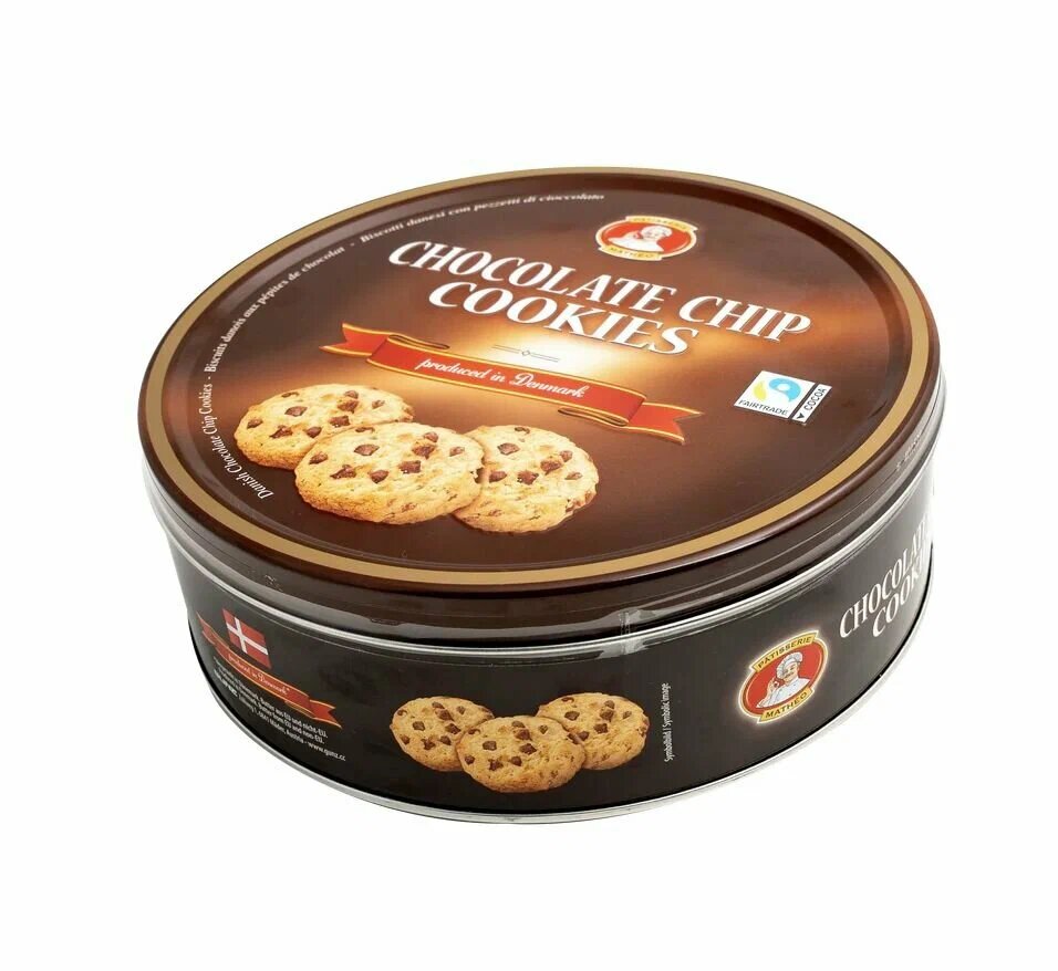 Печенье Patisserie Matheo Chocolate Chip Cookies с шоколадной крошкой (Дания) 454 гр. ж/б