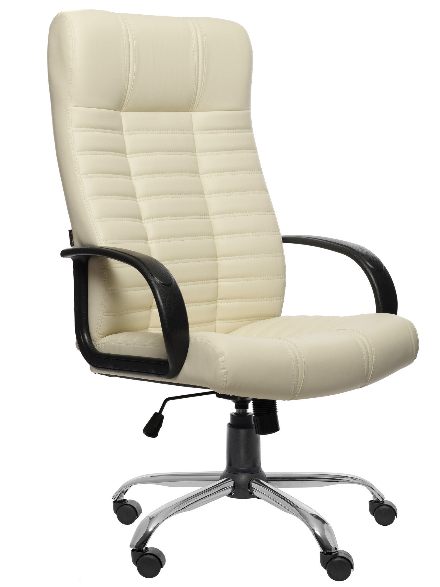 Кресло офисное Атлант M бежевое, экокожа, хромированное с колесиками