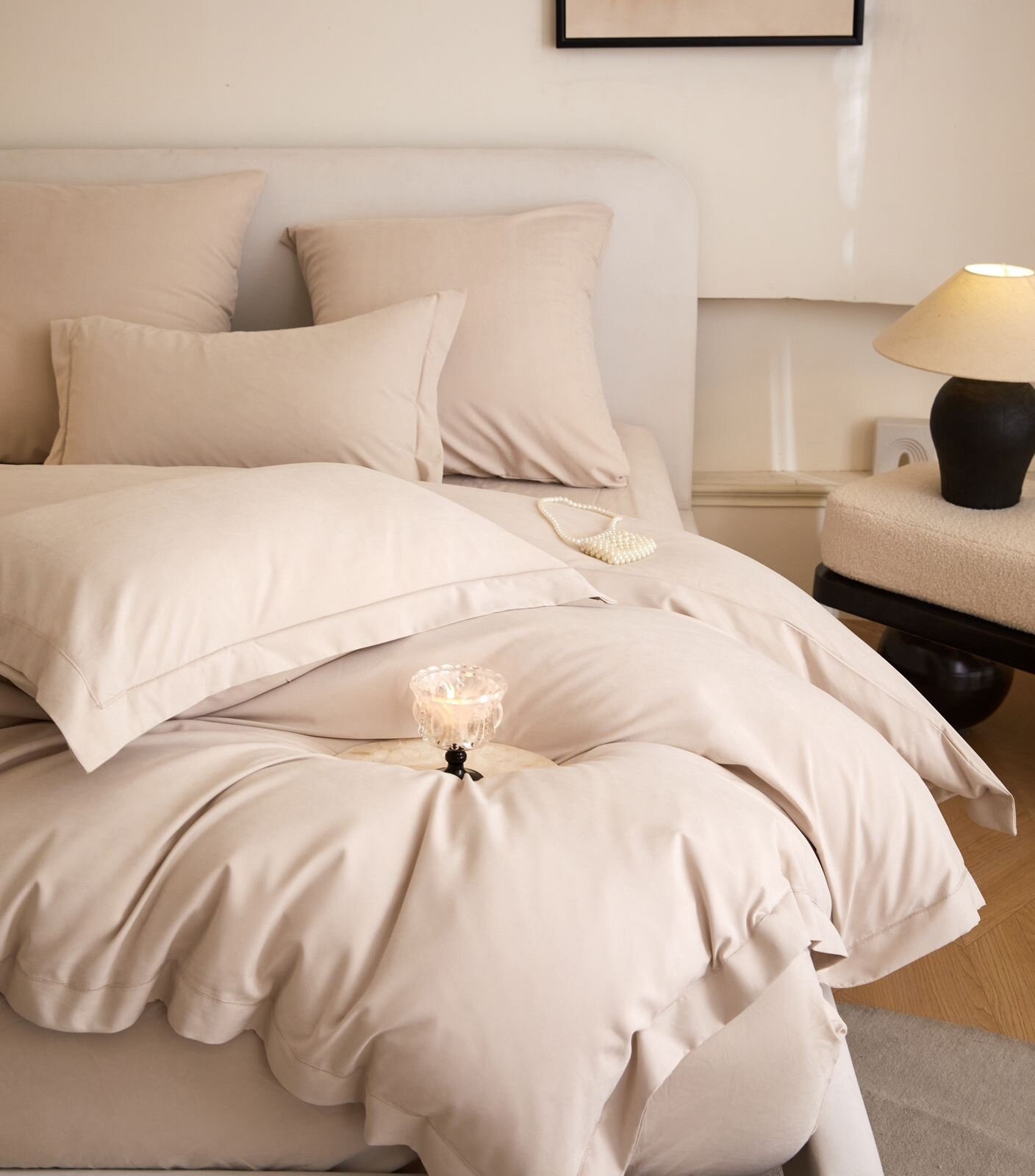 Комплект Постельного Белья Евро Бархатный Сатин/ простыня 180x200 / пододеяльник 200x220 / 4 Наволочки 50x70-2, 70x70-2