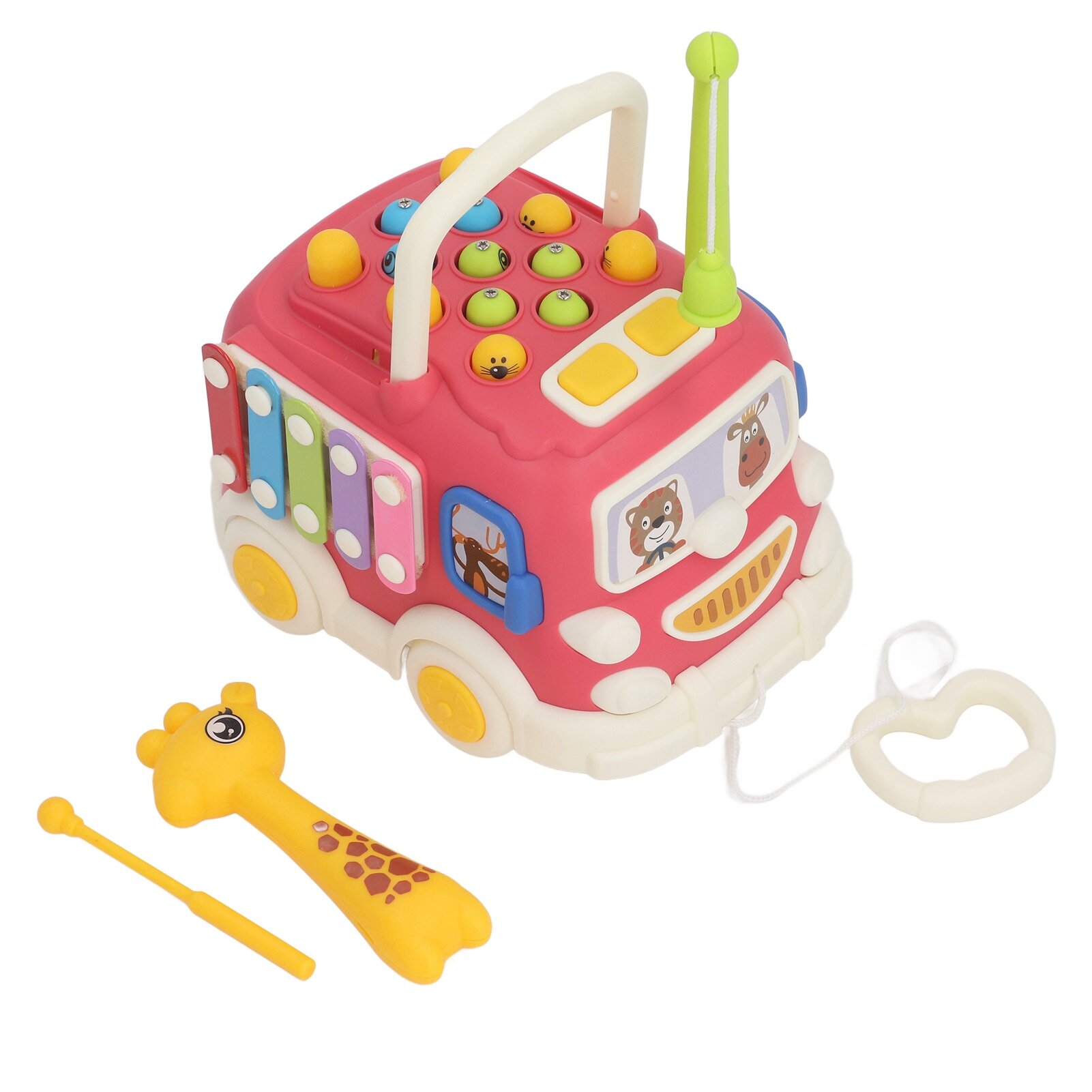 Игрушка для ударов в автобус для малышей, многофункциональная обучающая образовательная игра для ударов, музыкальный автобус, игрушка для раннего сенсорного развития ребенка, красный