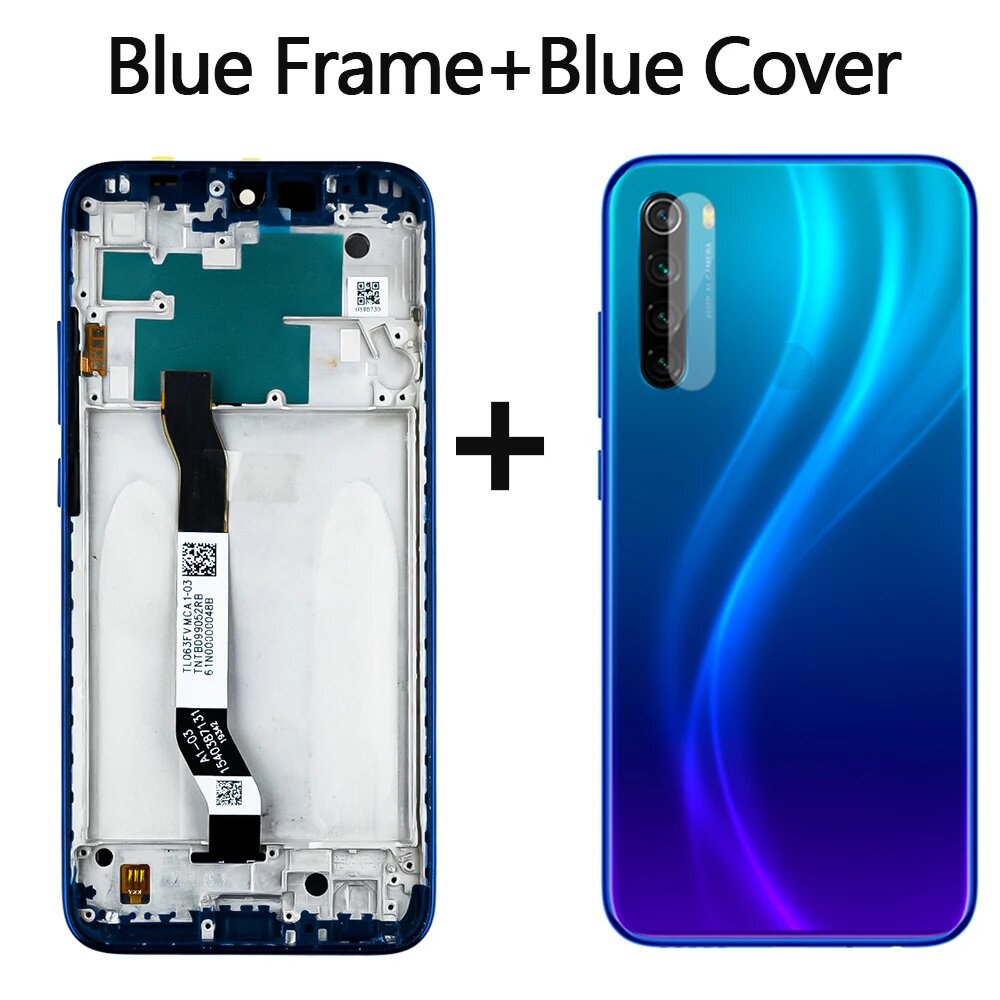 Высококачественный ЖК-дисплей для Xiaomi Redmi Note 8, ЖК-дисплей, сенсорный экран с рамкой, крышка батарейного отсека, корпус дигитайзера в сборе Blue Kit