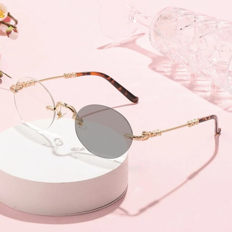 Безрамочные овальные фотохромные очки для близорукости Золотой, -4.0