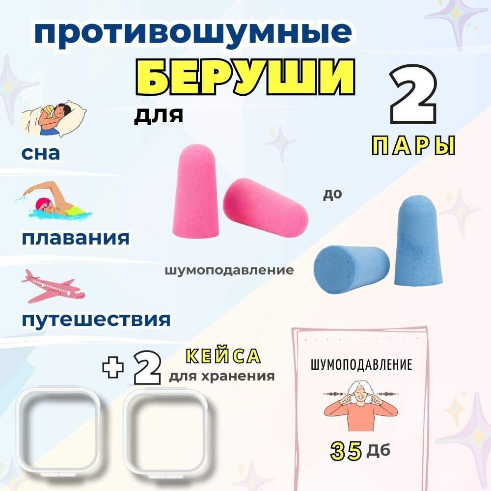 Беруши силиконовые для сна и плавания, Затычки для ушей от храпа, шума, Вкладыши шум подавляющие, для работы, для отдыха