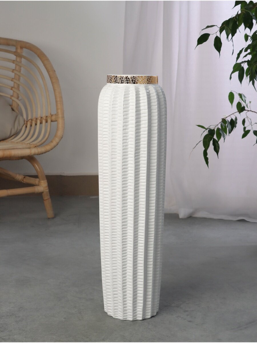 Ваза напольная Сима-Ленд "Хейден", керамика, высота 59 см, диаметр 14 см, белая