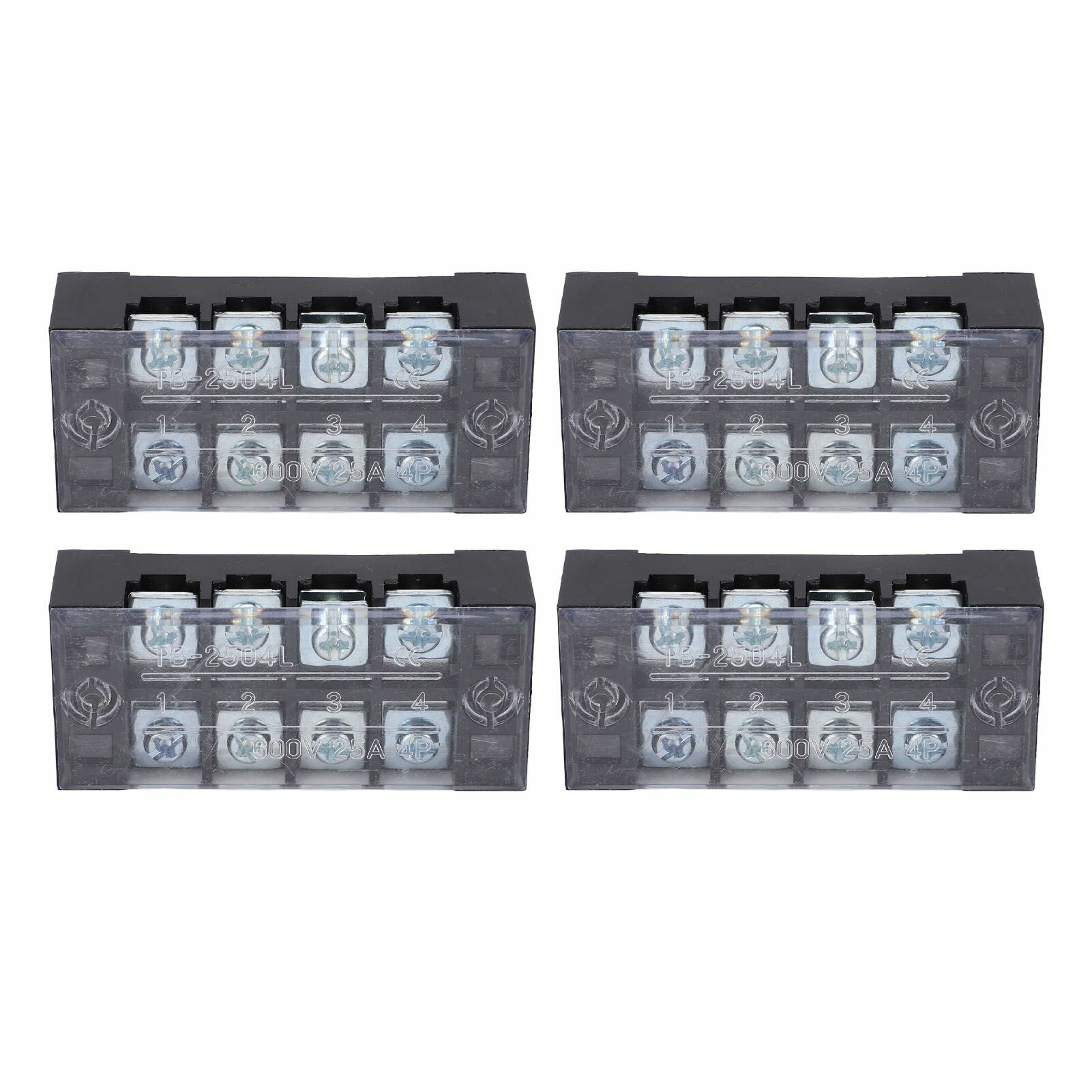 Сетевой клеммник двойного ряда с винтовым зажимом для высоких токов, 25А, 600В, 4 позиции, 4 шт, защищенный прозрачным покрытием