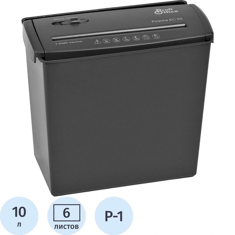 Шредер (уничтожитель) ProfiOffice Piranha EC5S, 1ур. секр,6лист, 10л