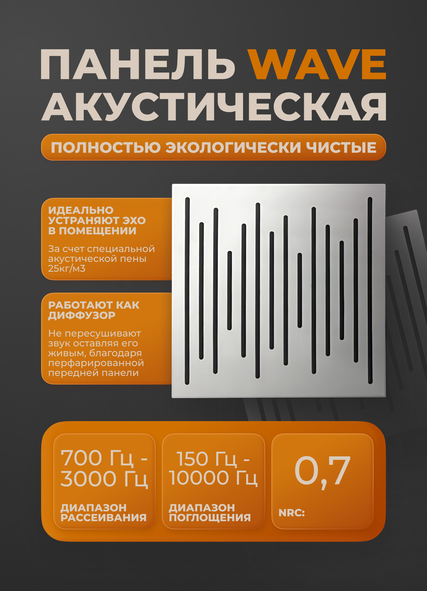 Акустическая панель Wave размеры 500х500х50мм цвет матовый белый