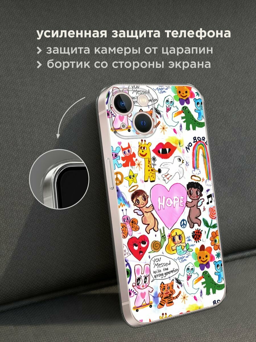 Чехол на Apple iPhone 13 / Айфон 13 с принтом "Милые рисунки" — фото 1