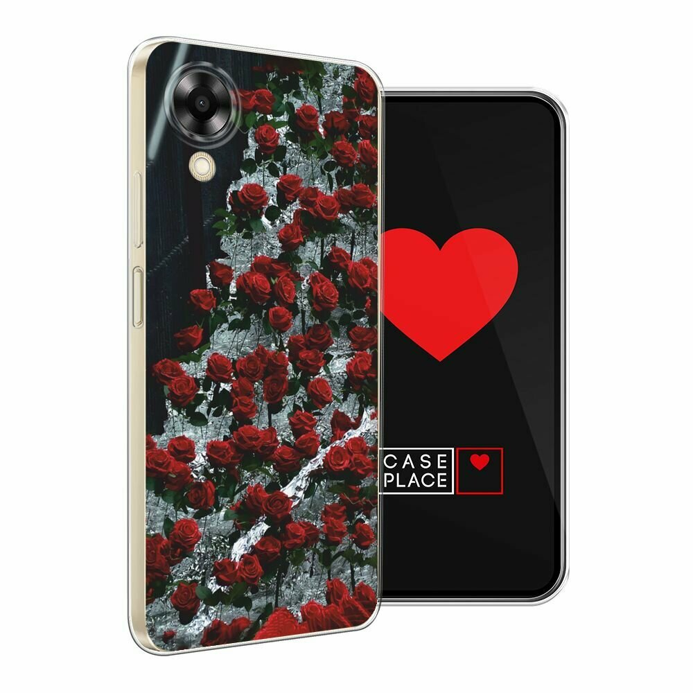 Силиконовый чехол на Oppo A17K / Оппо A17K с принтом Цветущие алые розы — фото 1