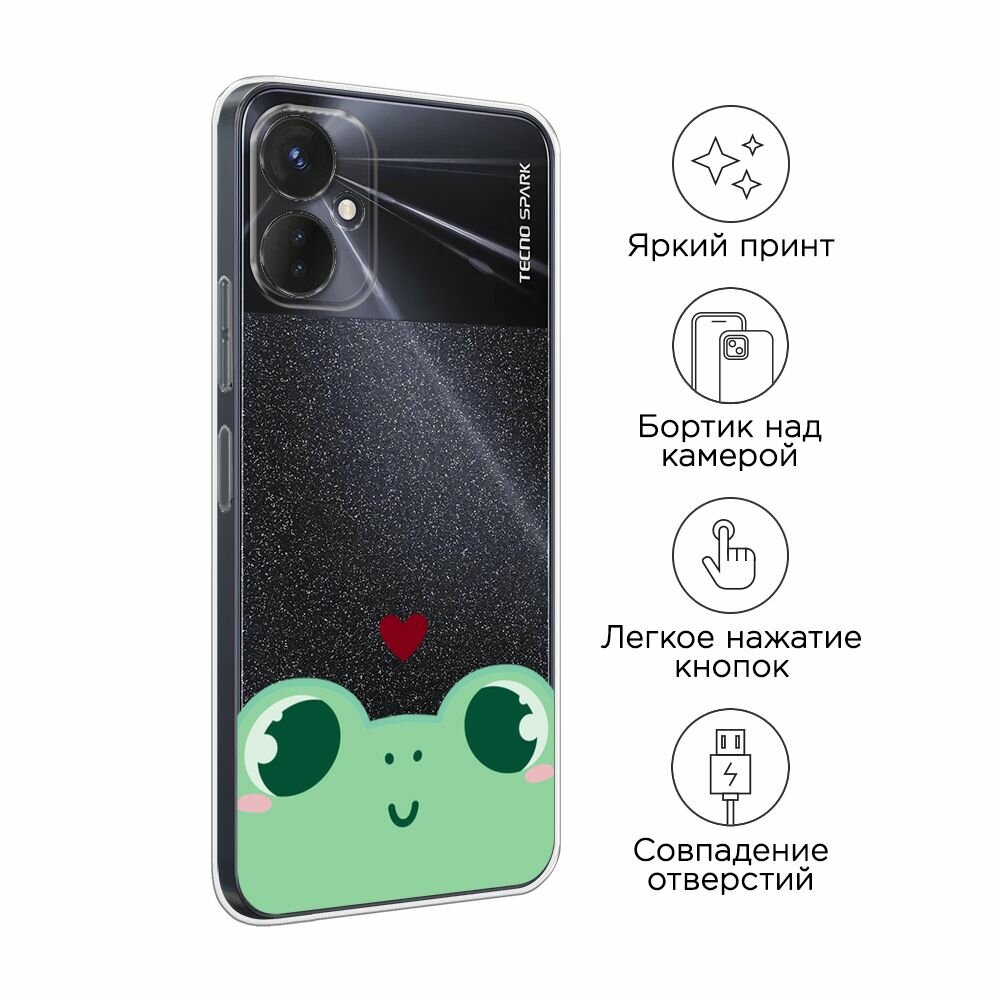 Чехол на Tecno Spark 9 Pro / Техно Спарк 9 Про с принтом "Влюблённая лягушка - 14 февраля", прозрачный — фото 1