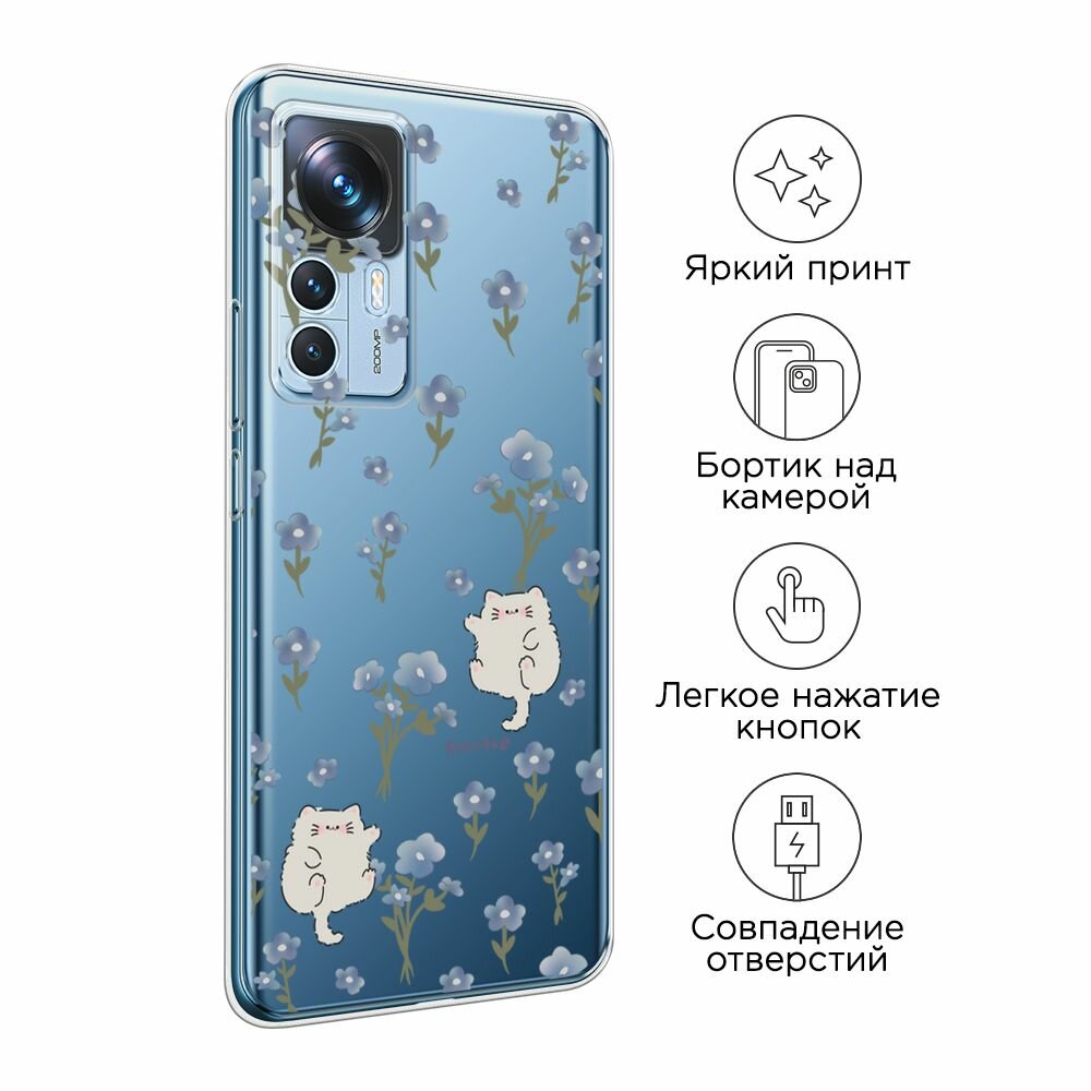 Чехол на Xiaomi 12T/12T Pro / Сяоми 12T/12T Про с принтом "Gentle cats", прозрачный — фото 1