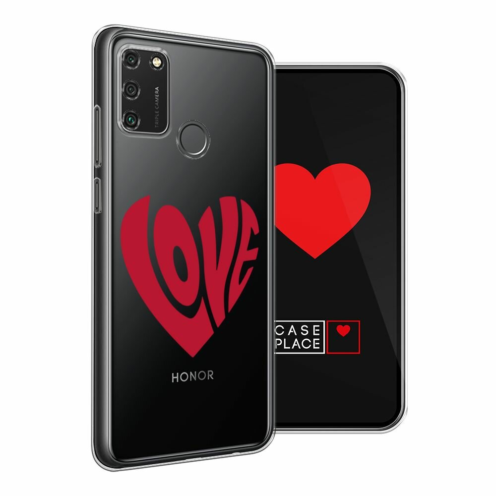 Чехол на Honor 9A / Хонор 9А с принтом "Love heart 2 - 14 февраля", прозрачный — фото 1